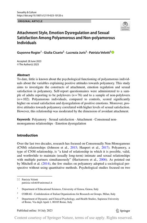 Pdf Attachment Style Emotion Dysregulation And Sexual Satisfaction Among Polyamorous And Non