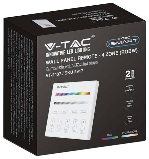 V Tac Επιτοίχιο Controller Αφής Wifi 4 Ζωνών για Ταινίες Led Rgb W Άσπρο 2917