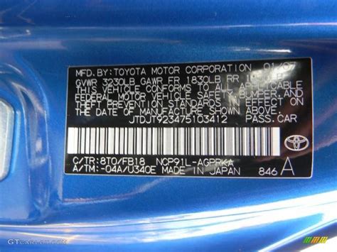 2007 Yaris Color Code 8t0 For Blazing Blue Metallic Photo 61367124