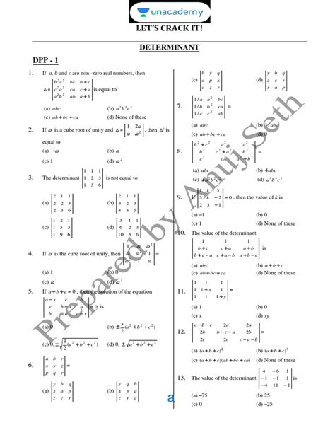 Determinant Dpp 1 Lets Crack It Pdf Mathematical Analysis