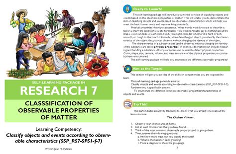 Slm Research 7 Week 5 Classification Of Observable Properties Of Matter
