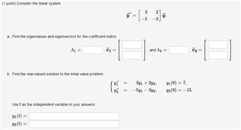 Solved Consider the linear system vector y' = [3 2 -5 | Chegg.com