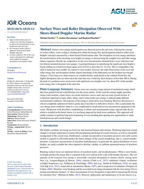 Pdf Surface Wave And Roller Dissipation Observed With Shore‐based Doppler Marine Radar