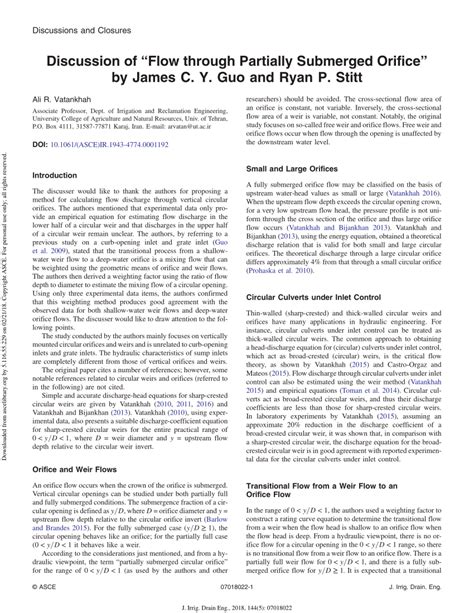PDF Discussion Of Flow Through Partially Submerged Orifice