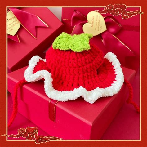 Badu Bg Плетена ръчно изработена шапка за домашен любимец Новогодишен стил Покривало за глава на