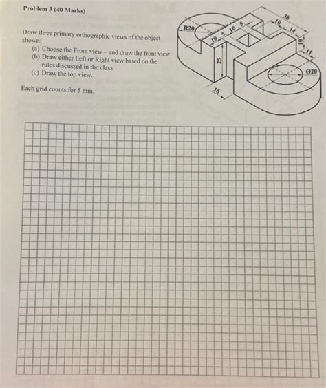 solved draw three primary orthographic views of the object