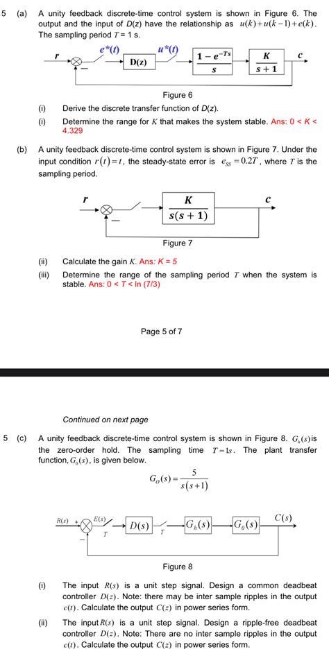 solved 5 a ﻿a unity feedback discrete time control system