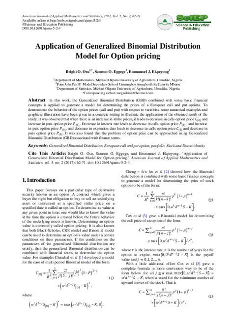 Pdf Application Of Generalized Binomial Distribution Model For Option Pricing