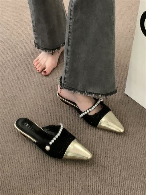 리벨라 앞코포인트 진주스트랩 메리제인 뮬 여성 패션 봄 여름 플랫 오픈구두 슬리퍼