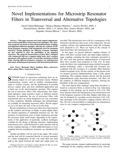 Pdf Novel Implementations For Microstrip Resonator Filters In