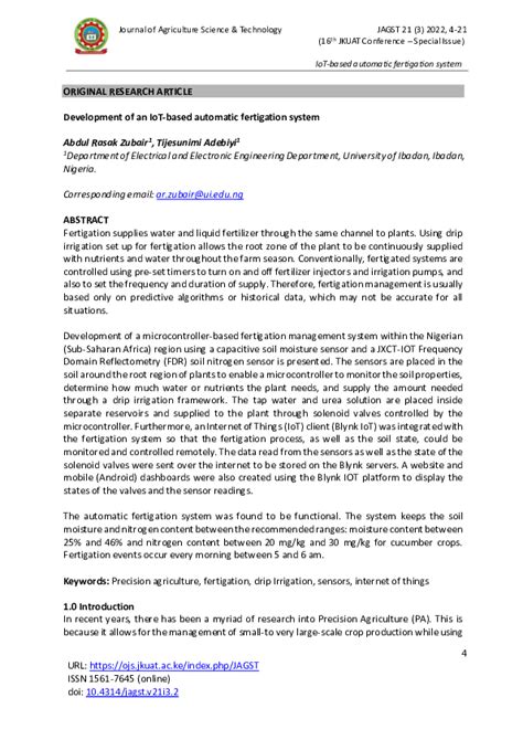 Pdf Development Of An Iot Based Automatic Fertigation System