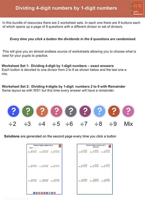 divide 4 digit numbers by 1 digit numbers with and without remainders