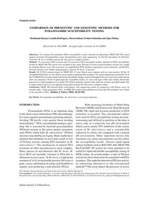 Pdf Comparison Of Phenotypic And Genotypic Methods For Pyrazinamide Susceptibility Testing