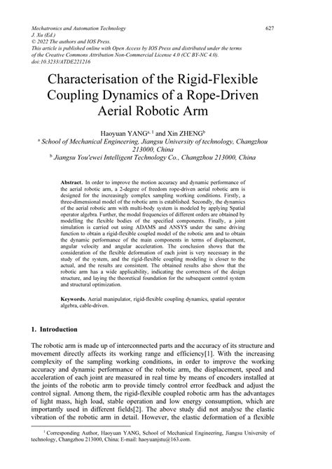 Pdf Characterisation Of The Rigid Flexible Coupling Dynamics Of A Rope Driven Aerial Robotic Arm
