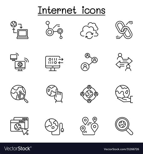 Internet Connection Icon Set In Thin Line Style Vector Image
