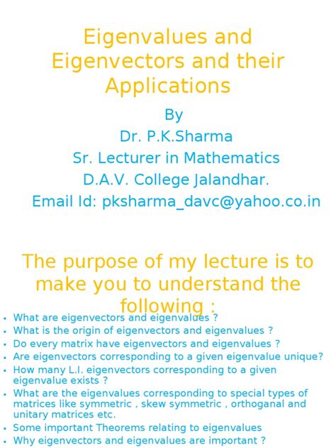 Pdf 23290356 Eigenvalues And Eigenvectors And Their Applications