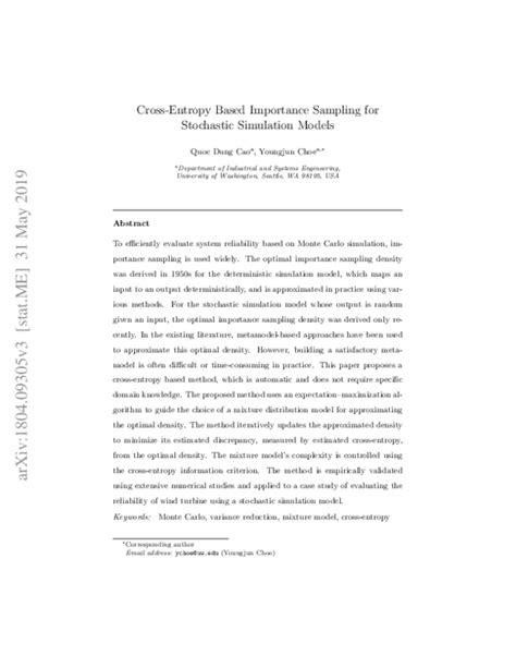 pdf cross entropy based importance sampling for stochastic simulation