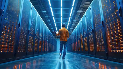 Futuristic Server Room With Bright Lights Data Center Concept Stock