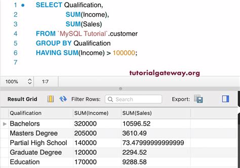 Mysql Having Clause