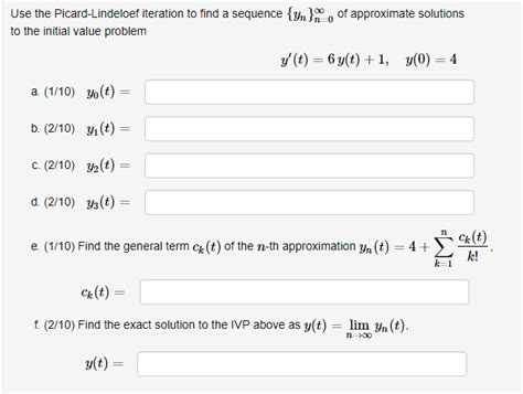 solved use the picard lindeloef iteration to find a sequence