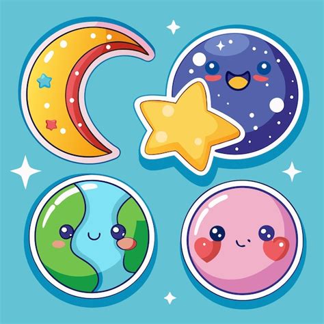 Cute Space Planets With Smiling Faces Premium Ai Generated Vector