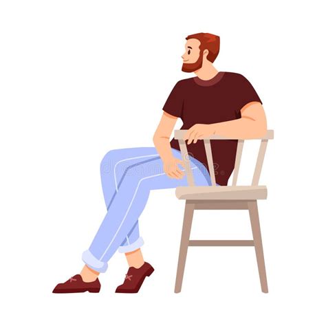 Bearded Man Character Sitting On Chair And Listen Vector Illustration Stock Vector