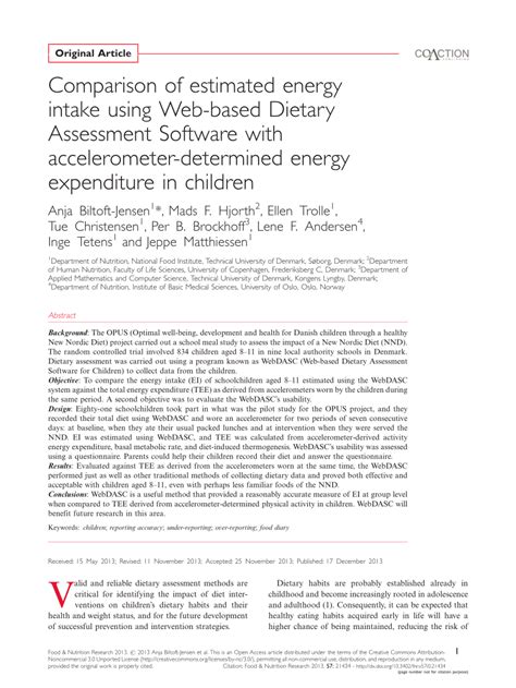 Pdf Comparison Of Estimated Energy Intake Using Web Based Dietary