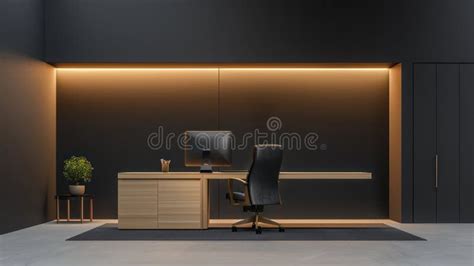 Modern Business Workspace With Computer Mockup And Furniture In Well