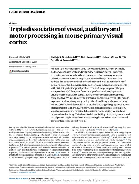 Triple Dissociation Of Visual Auditory And Motor Processing In Mouse Primary Visual Cortex
