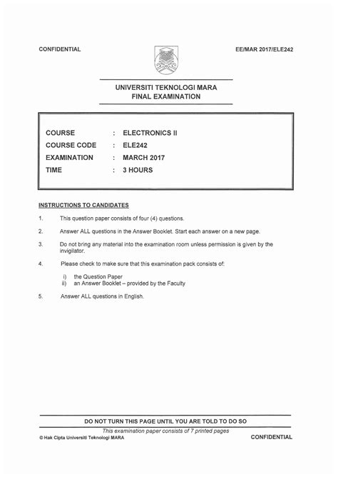 Faculty Electrical Engineering 2017 Session 2 Diploma Ele242