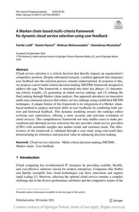 A Markov Chain Based Multi Criteria Framework For Dynamic Cloud Service Selection Using User