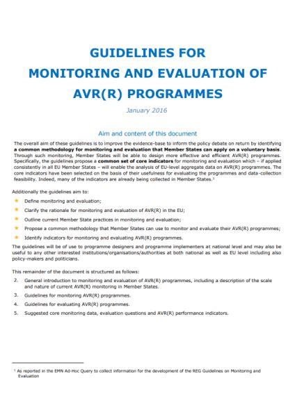 Guidelines For Monitoring And Evaluation Of Avr R Programmes Return And Reintegration Platform