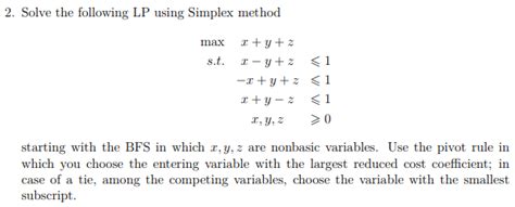 solved 2 solve the following lp using simplex method