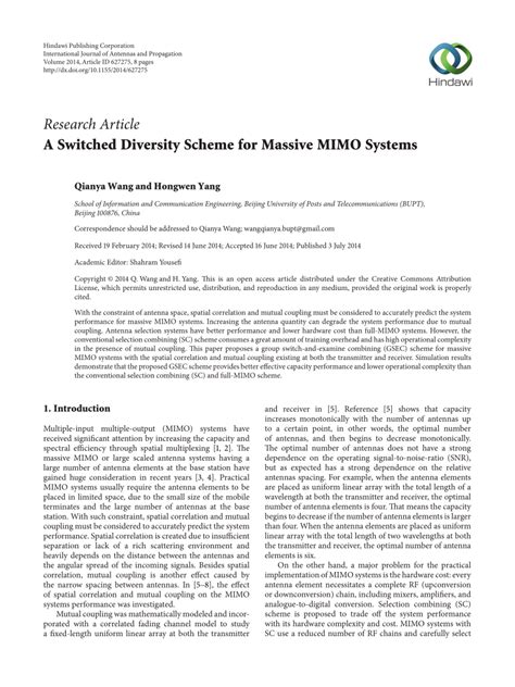 Pdf A Switched Diversity Scheme For Massive Mimo Systems