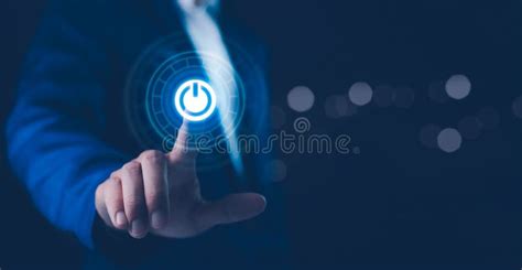 Businessman Pressing Power Button Concept Digital Technology Touch