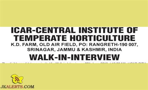 Icar Cith Srinagar Jobs Recruitment 2022 Jkalerts