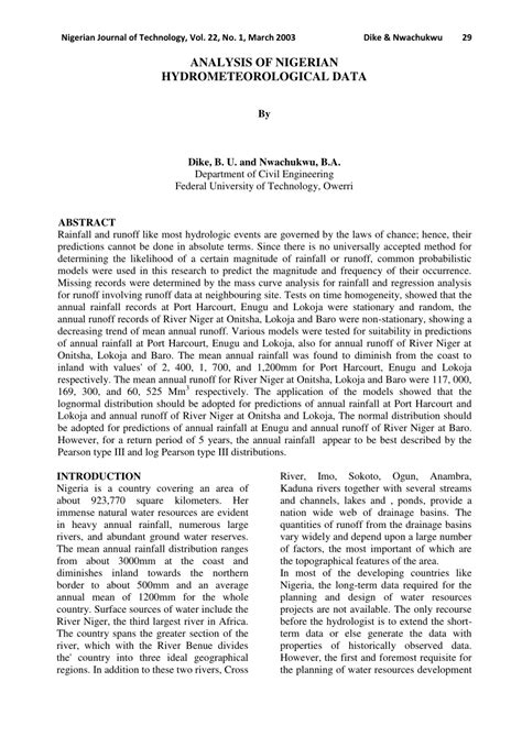Pdf Analysis Of Nigerian Hydrometeorological Data