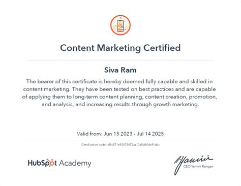 Sivaram U On Linkedin Hubspot Academy Content Marketing Certification