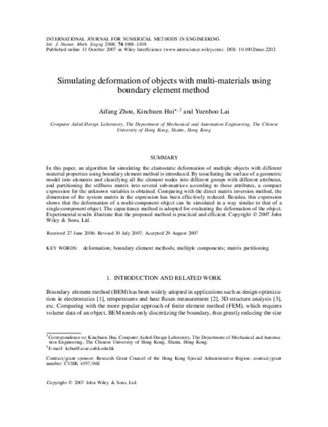Pdf Simulating Deformation Of Objects With Multi Materials Using Boundary Element Method