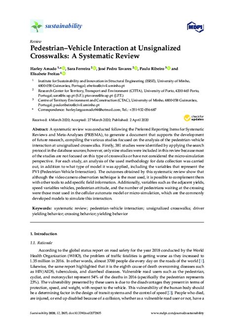 Pdf Pedestrian Vehicle Interaction At Unsignalized Crosswalks A Systematic Review