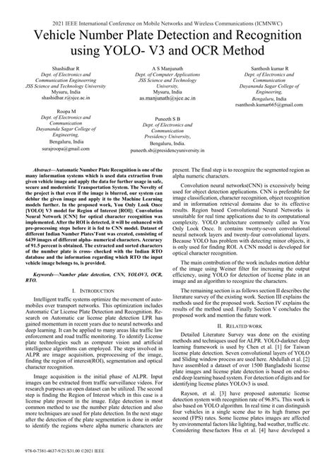 Pdf Vehicle Number Plate Detection And Recognition Using Yolo V3 And Ocr Method