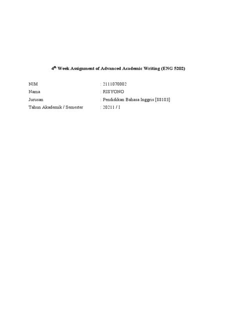4th Week Assignment Of Advanced Academic Writing Pdf Sports