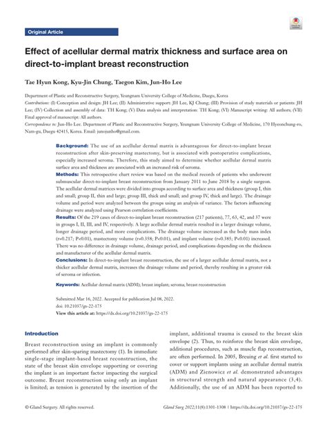 Pdf Effect Of Acellular Dermal Matrix Thickness And Surface Area On Direct To Implant Breast