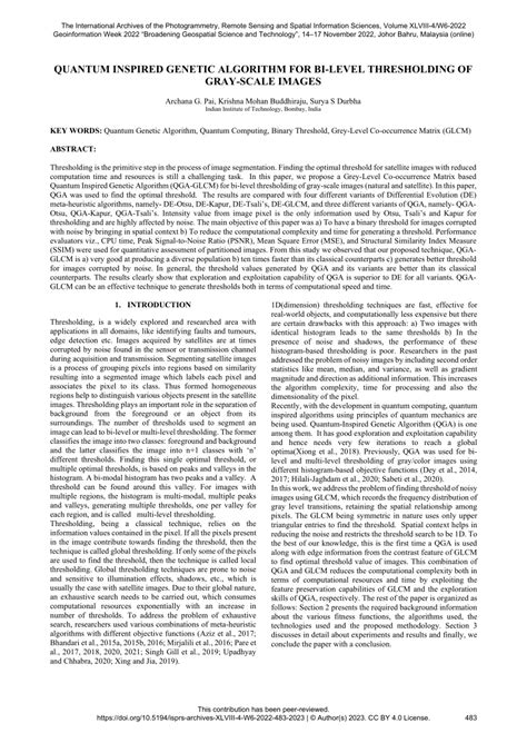 Pdf Quantum Inspired Genetic Algorithm For Bi Level Thresholding Of