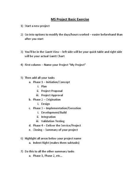 Ms Project Basic Exercise Pdf Computing Software Engineering