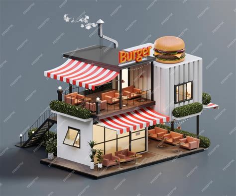 Premium Photo Isometric View Minimal Burger Restaurant Container Store Exterior Architecture