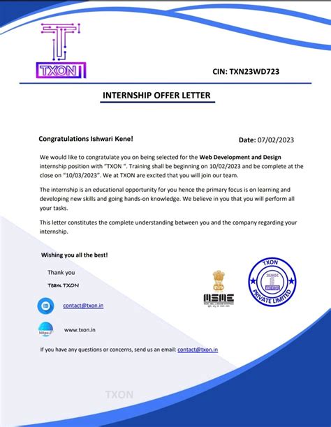 Ishwari K On Linkedin Webdevelopment Intern Txon