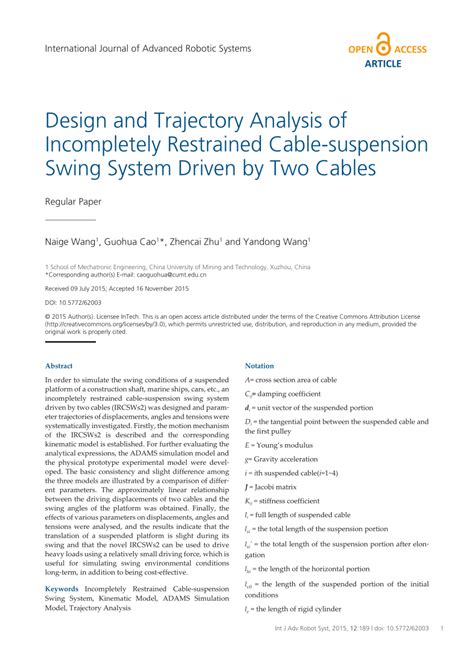 Pdf Design And Trajectory Analysis Of Incompletely Restrained Cable Suspension Swing System