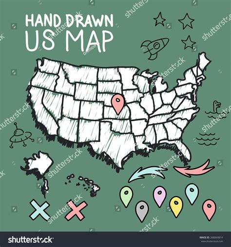 Hand Drawn Us Map On Chalkboard Stock Vector Royalty Free