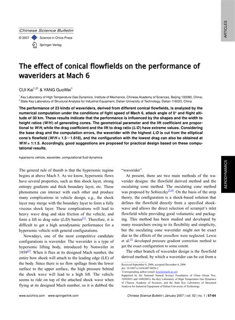 Pdf The Effect Of Conical Flowfields On The Performance Of Waveriders